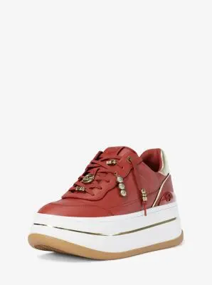 Michael Kors Hayes Embellished Leather Platform Sneakers - Red