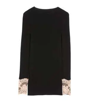 Valentino Garavani Cashmere And Lace Long Sleeve Sweater - Black