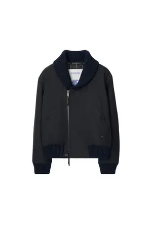 Burberry Wool Blend Bomber Jacket - Navy