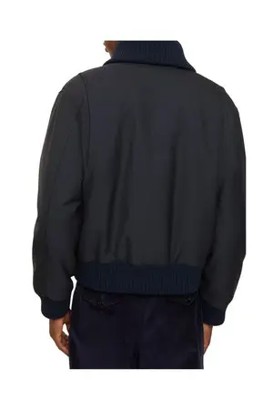 Burberry Wool Blend Bomber Jacket - Navy
