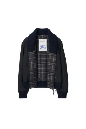 Burberry Wool Blend Bomber Jacket - Navy