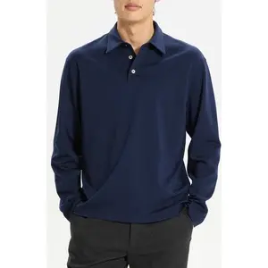 Theory City Relaxed Long Sleeve Cotton Polo - Baltic - Xhx