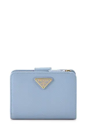 Prada Saffiano Zip Around Compact Wallet - Blue