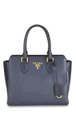 Prada Saffiano Convertible Handbag - Navy
