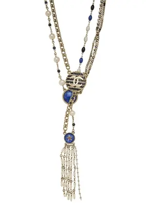 Chanel Cc Crystal Pendant Necklace - Blue