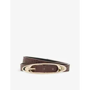 REISS Oval-buckle Textured Leather Belt - Burgundy