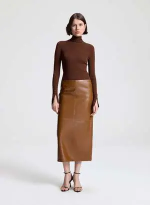 A.L.C. Marta Leather Midi Skirt - Saddle