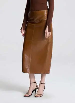 A.L.C. Marta Leather Midi Skirt - Saddle