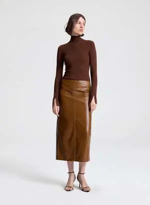 A.L.C. Marta Leather Midi Skirt - Saddle