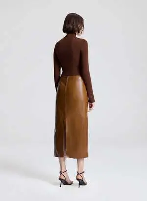 A.L.C. Marta Leather Midi Skirt - Saddle