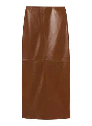 A.L.C. Marta Leather Midi Skirt - Saddle