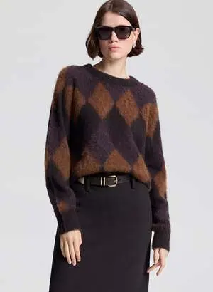 A.L.C. Ezra Brushed Alpaca Argyle Sweater - Deep Plum/bronco/dark Umber