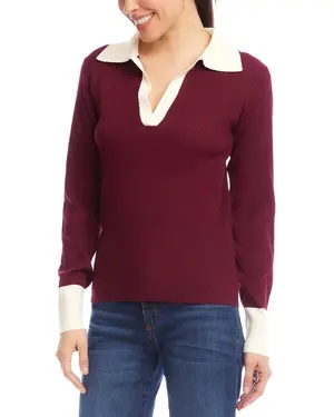 Karen Kane Collared Ribbed Sweater - Wcr
