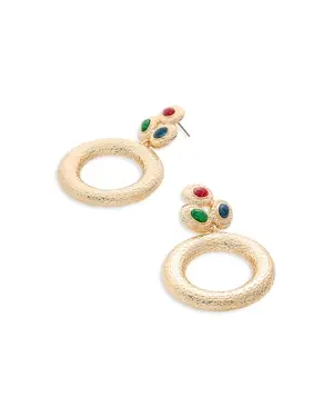 Aqua Three Stone Circle Drop Earrings