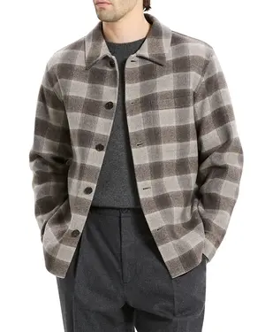 Theory Wool & Cashmere Check Overshirt - Feather Multi