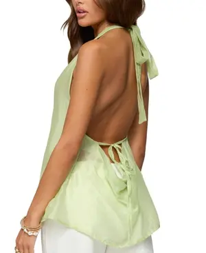 EDIKTED Silky Look Split Front Halter Top