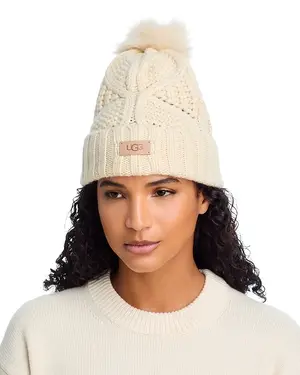 UGG Cable Knit Pom Beanie Cream