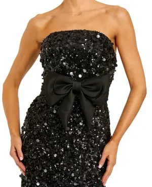Mac Duggal Strapless Sequin Column Gown With Bow