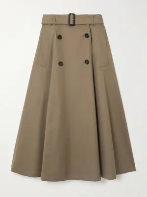 Burberry Belted Cotton-gabardine Midi Skirt