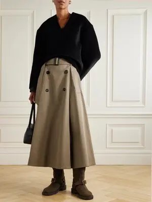 Burberry Belted Cotton-gabardine Midi Skirt