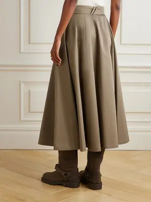 Burberry Belted Cotton-gabardine Midi Skirt