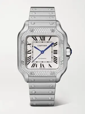 Cartier Santos De Automatic 41.9mm Stainless Steel And Diamond Watch - Gray