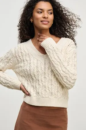 Velvet By Graham & Spencer Joyce Cable Knit Pima Cotton Sweater - Neutral