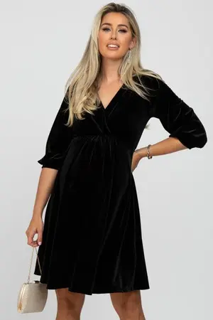 PINKBLUSH Velvet Wrap Front Babydoll Dress