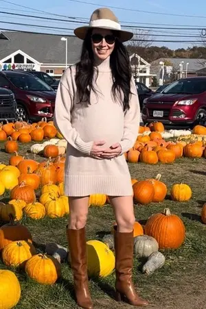 PINKBLUSH Maternity Turtle Neck Mini Sweater Dress - Beige