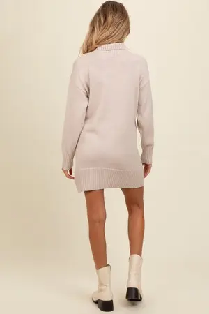 PINKBLUSH Maternity Turtle Neck Mini Sweater Dress - Beige