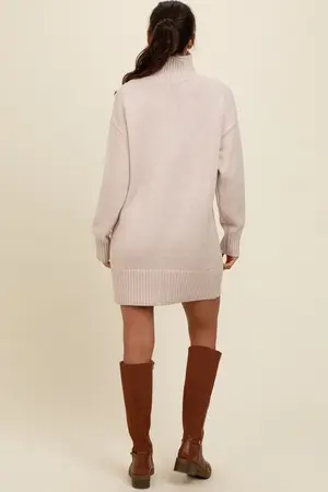 PINKBLUSH Maternity Turtle Neck Mini Sweater Dress - Beige