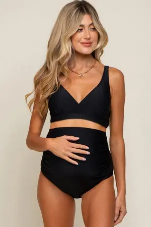 PINKBLUSH High Waist Maternity Bikini Set Black