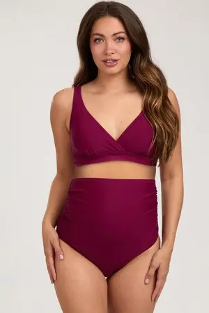 PINKBLUSH High Waist Maternity Bikini Set - Burgundy