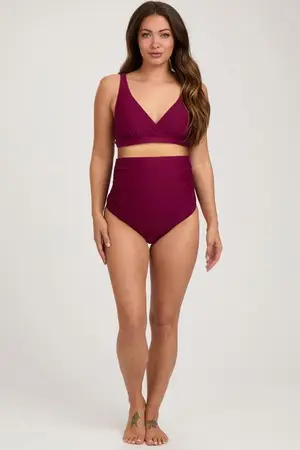 PINKBLUSH High Waist Maternity Bikini Set - Burgundy