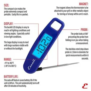ESCALI Compact Folding Digital Thermometer - Blue