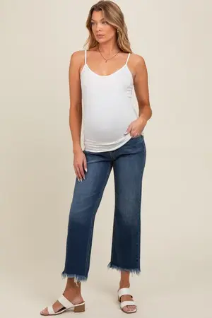 PINKBLUSH Fringe Hem Maternity Cropped Jeans