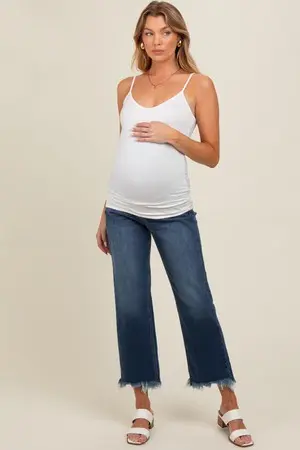 PINKBLUSH Fringe Hem Maternity Cropped Jeans