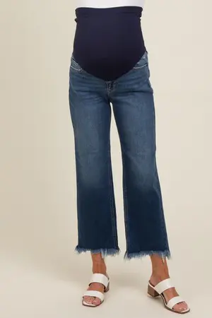 PINKBLUSH Fringe Hem Maternity Cropped Jeans