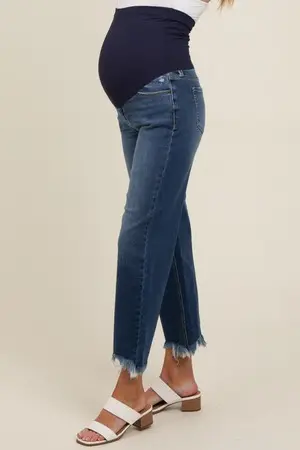 PINKBLUSH Fringe Hem Maternity Cropped Jeans