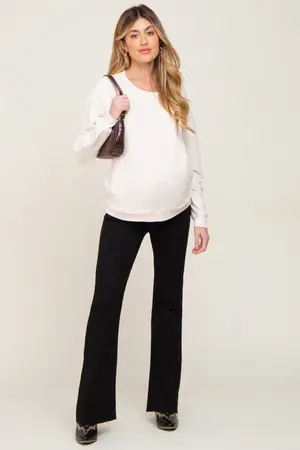 PINKBLUSH Flare Leg Raw Hem Maternity Jeans - Black