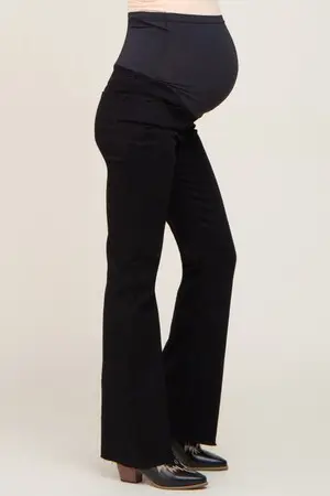 PINKBLUSH Flare Leg Raw Hem Maternity Jeans - Black