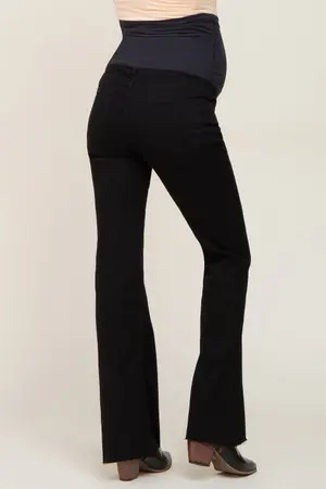 PINKBLUSH Flare Leg Raw Hem Maternity Jeans - Black
