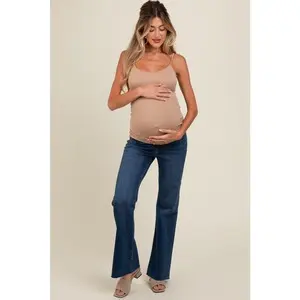 PINKBLUSH Flare Leg Raw Hem Maternity Jeans Navy Blue
