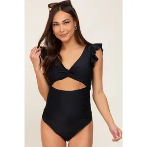 PINKBLUSH Cutout Flutter One-piece Swimsuit - Black