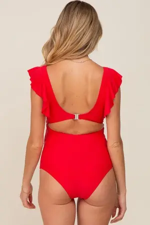 PINKBLUSH Cutout Flutter One-piece Swimsuit - Red
