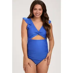 PINKBLUSH Cutout Flutter One-piece Swimsuit - Royal Blue
