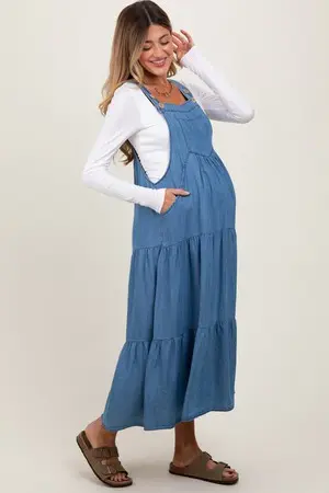 PINKBLUSH Chambray Overall Tiered Midi Dress