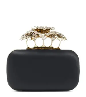 Alexander McQueen Silk Carnation Knuckle Duster Clutch - Black