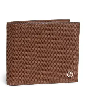 Giorgio Armani Calf Leather Embossed Bifold Wallet - Brown