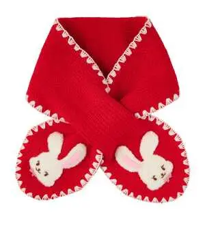 MIKI HOUSE Wool-blend Knit Bunny Scarf - Red